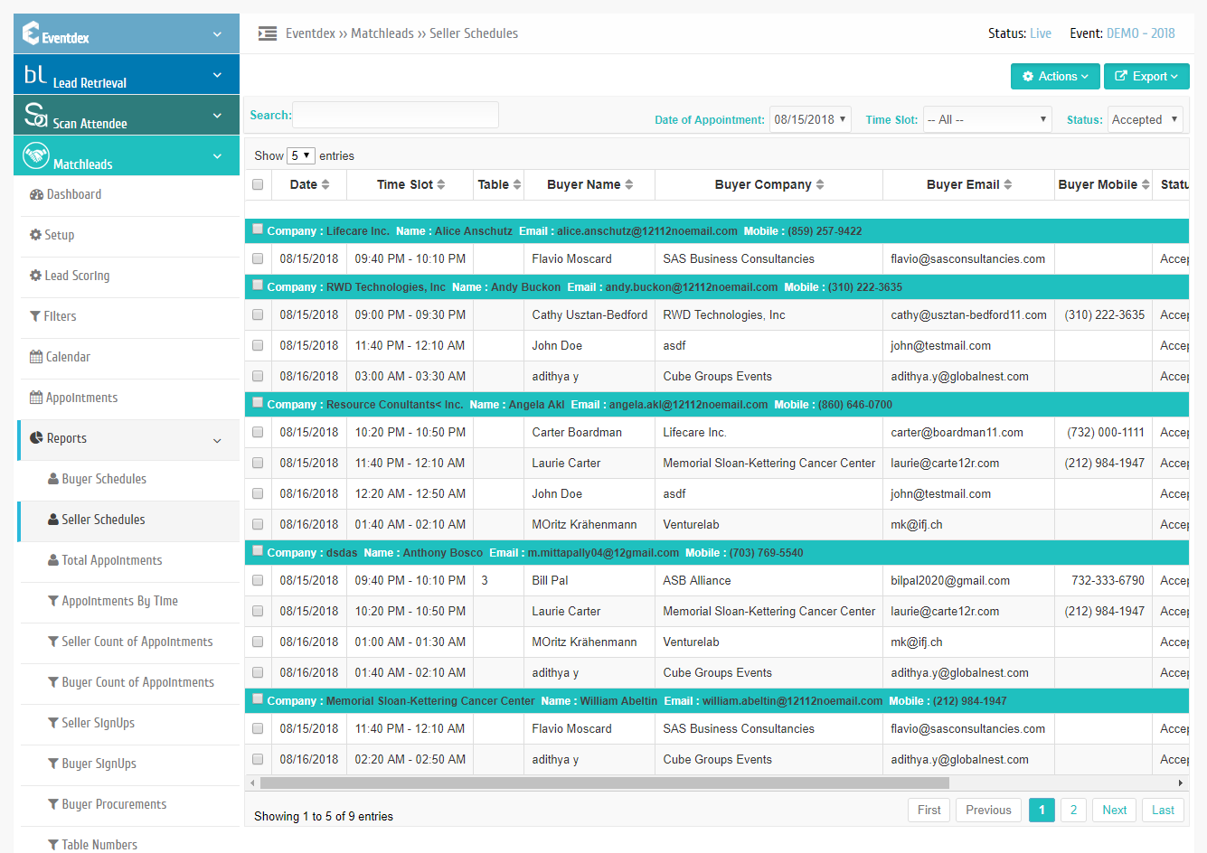 How to Export the Seller Schedules List? - Eventdex Help Guide